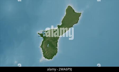 Guam - USA outlined on a Colored elevation map with lakes and rivers ...