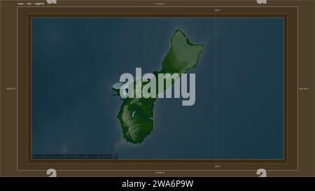 Guam - USA highlighted on a Colored elevation map with lakes and rivers ...