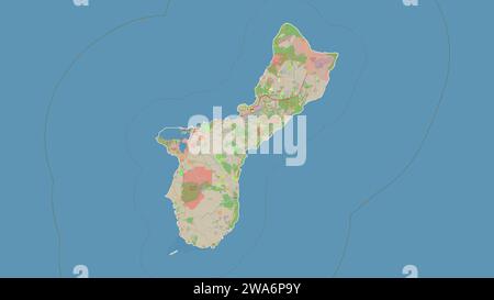 Guam - USA outlined on a topographic, OSM Humanitarian style map Stock ...