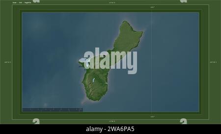 Guam - USA highlighted on a Pale colored elevation map with lakes and ...