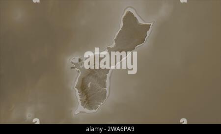 Guam - USA outlined on a Colored elevation map with lakes and rivers ...