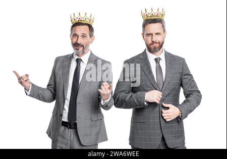 successful businessmen smile in crown isolated on white background ...