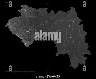 Conakry, region of Guinea. Grayscale elevation map with lakes and ...