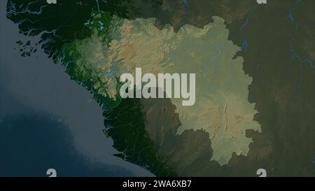 Guinea highlighted on a Colored elevation map with lakes and rivers map ...