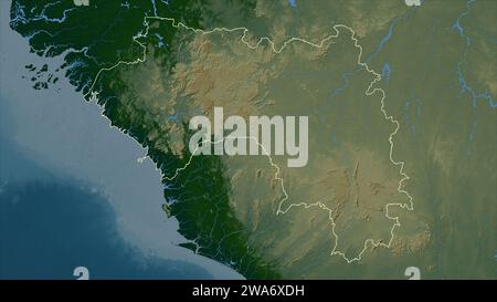 Conakry, region of Guinea. Colored elevation map with lakes and rivers ...