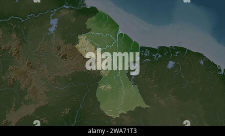 Guyana highlighted on a Pale colored elevation map with lakes and ...