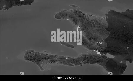 Haiti highlighted on a Grayscale elevation map with lakes and rivers map with the country's ...