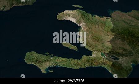 Haiti highlighted on a low resolution satellite map map with the ...