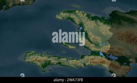 Haiti highlighted on a Colored elevation map with lakes and rivers map with the country's ...