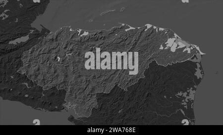 Honduras highlighted on a Bilevel elevation map with lakes and rivers map with the country's ...