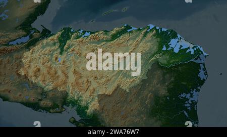 Honduras highlighted on a elevation map colored in sepia tones with ...