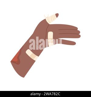 Injured hand with plasters. First medical aid for body injury cartoon ...