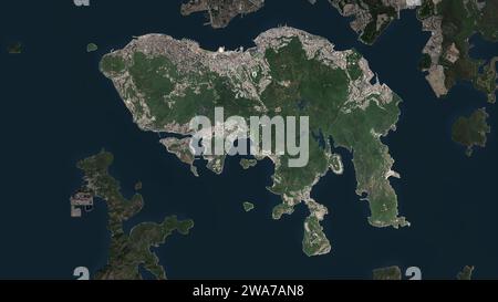 Hong Kong highlighted on a high resolution satellite map map with the ...