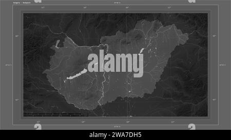 Hungary highlighted on a Grayscale elevation map with lakes and rivers ...