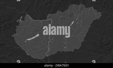 Hungary highlighted on a Bilevel elevation map with lakes and rivers ...