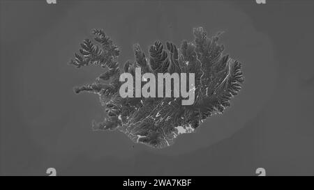 Iceland highlighted on a Grayscale elevation map with lakes and rivers ...