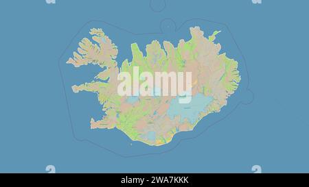 Iceland outlined on a topographic, OSM Germany style map Stock Photo ...