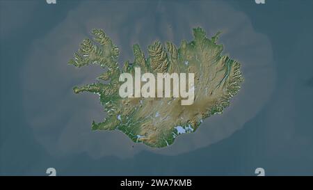 Iceland highlighted on a Pale colored elevation map with lakes and ...