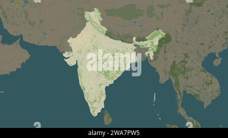 India highlighted on a topographic, OSM standard style map Stock Photo ...