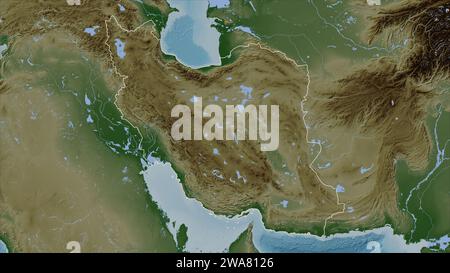Iran outlined on a Colored elevation map with lakes and rivers Stock ...