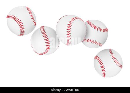 Many baseball balls flying on white background Stock Photo - Alamy