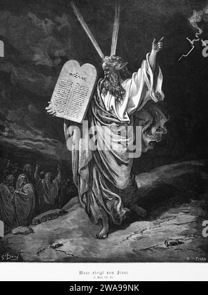 Illustration of the Descent of Moses from Mount Sinai with the Tablets ...