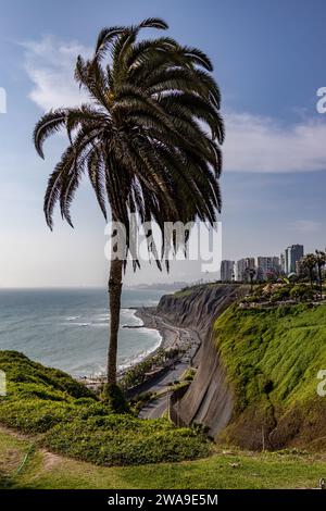 Peru, Lima, scenic ocean view and Miraflores Malecon promenade with ...
