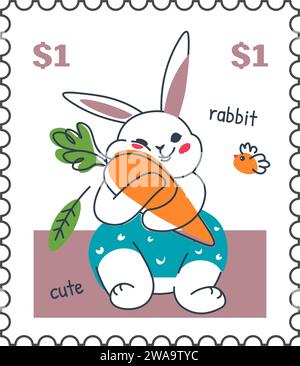 POST RABBIT Cute Hare With Mail Bag On Orange Background Postman Animal ...