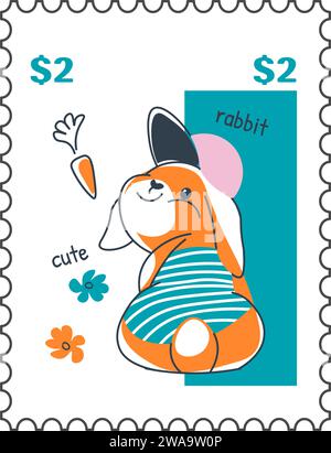POST RABBIT Cute Hare With Mail Bag On Orange Background Postman Animal ...