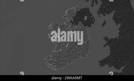 Ireland highlighted on a Bilevel elevation map with lakes and rivers ...