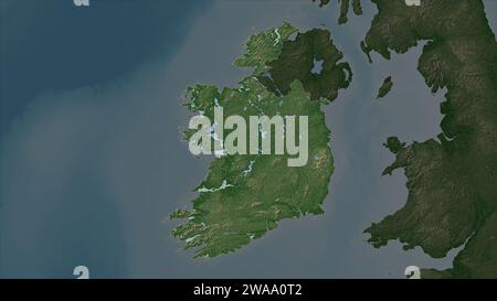 Ireland highlighted on a Pale colored elevation map with lakes and ...
