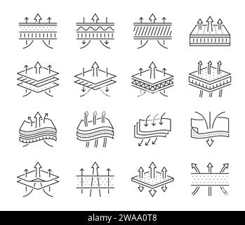 Breathable fabric icons. Airflow arrow symbols. Ventilation arrows ...