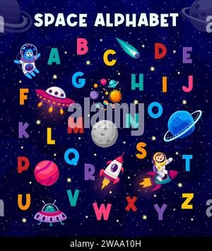 Cartoon space letter N on starry galaxy vector background. Kids ...