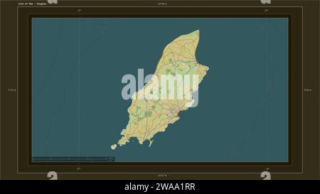 Isle of Man outlined on a topographic, OSM Humanitarian style map Stock ...