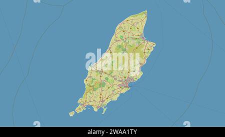 Isle of Man outlined on a topographic, OSM standard style map Stock ...
