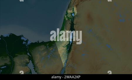 Israel highlighted on a Colored elevation map with lakes and rivers map ...
