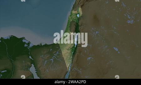 Israel highlighted on a Pale colored elevation map with lakes and ...