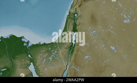 Israel outlined on a Colored elevation map with lakes and rivers Stock ...