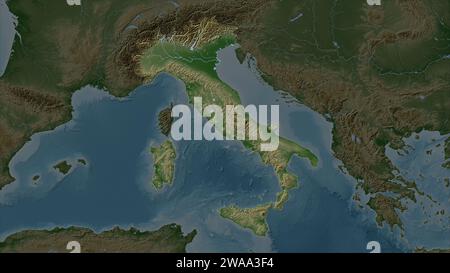 Italy highlighted on a Colored elevation map with lakes and rivers map ...
