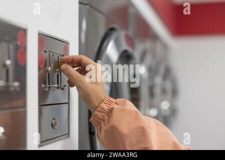 public coin vending washing machine laundry service business shop Stock ...