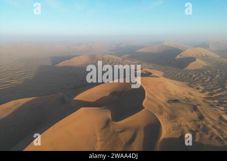 Aerial photo shows the Badain Jaran Desert of Alxa Right Banner, north ...