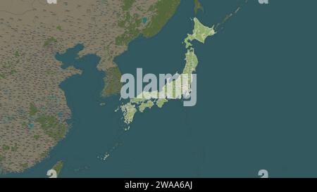 Japan highlighted on a topographic, OSM Humanitarian style map map with ...