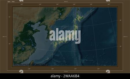 Japan highlighted on a Colored elevation map with lakes and rivers ...