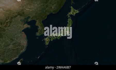 Japan highlighted on a low resolution satellite map map with the ...