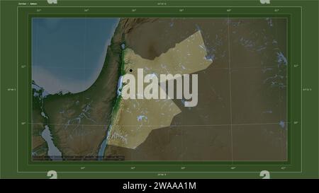 Jordan highlighted on a Colored elevation map with lakes and rivers ...