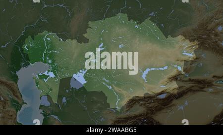 Kazakhstan highlighted on a Pale colored elevation map with lakes and ...