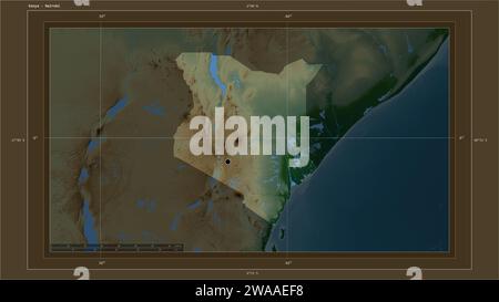 Kenya outlined on a Colored elevation map with lakes and rivers Stock ...