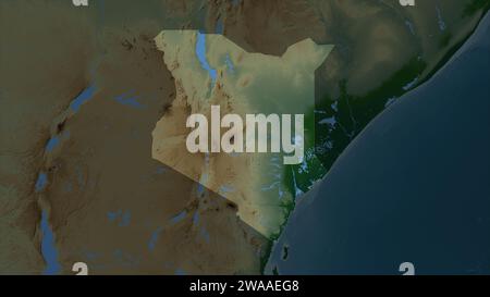 Kenya highlighted on a Colored elevation map with lakes and rivers map ...