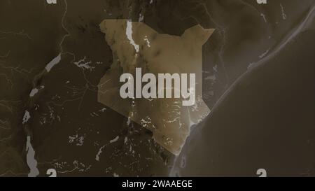 Kenya highlighted on a Colored elevation map with lakes and rivers ...