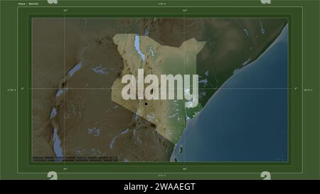Kenya highlighted on a Pale colored elevation map with lakes and rivers ...